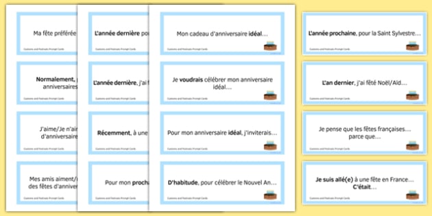 Customs and Festivals Prompt Cards French (teacher made)