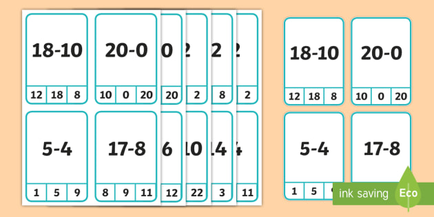 Tarjetas para restar con resultados (Teacher-Made)