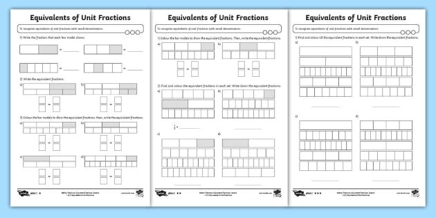 👉 Equivalents of Unit Fractions: Differentiated Maths Activity Sheet