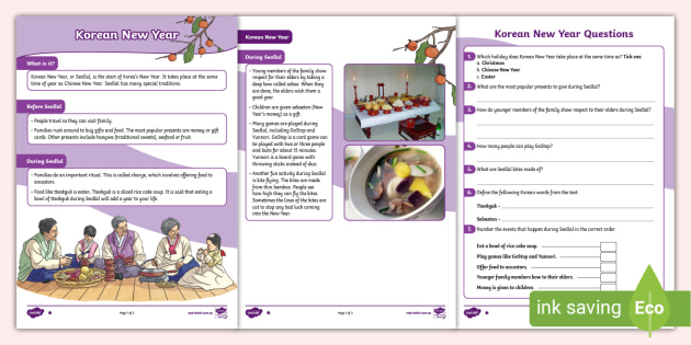 Korean New Year Fact Files and Comprehension Activities