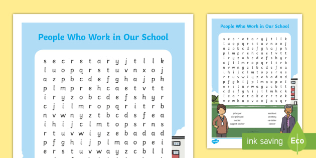 People Who Work in Our School Word Search (teacher made)