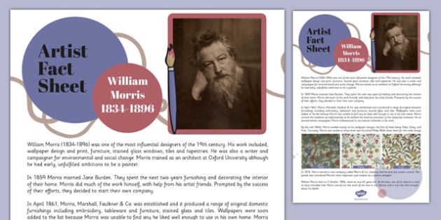 William Morris Artist Fact Sheet - william morris, artist, fact