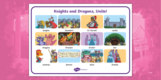 Knights and Dragons, Unite! Word Mat (teacher made)