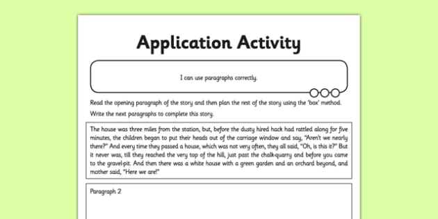 Paragraphs Application Worksheet / Worksheet