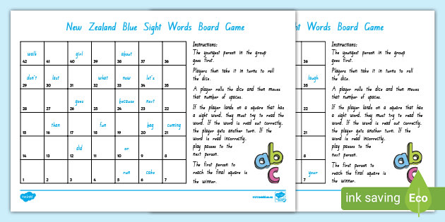 Blue Reading Sight Words Board Game (teacher made)