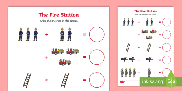 The Fire Station Aistear Maths Addition Worksheet