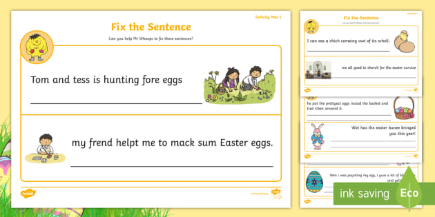 Easter Themed Fix the Sentence Activity Mat Pack