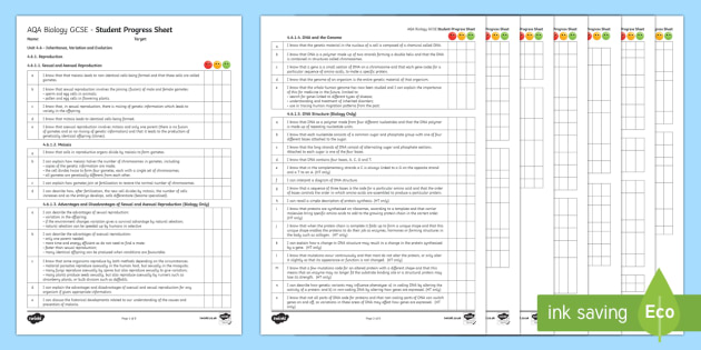 Inheritance Progress Sheet | AQA Biology | Beyond