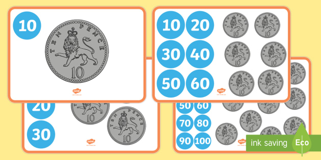 Counting in 10s Coin Themed Display Posters - Counting in 10s Coin Themed