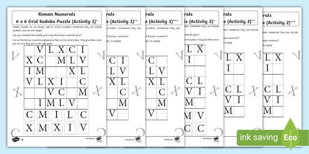 Roman Numerals 6 x 6 Grid Sudoku Puzzles (teacher made)