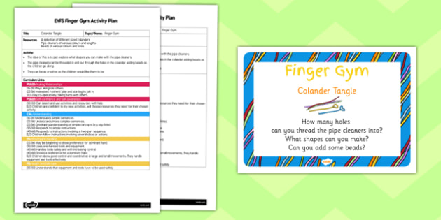 Eyfs Colander Tangle Finger Gym Activity Plan And Prompt Card Pack