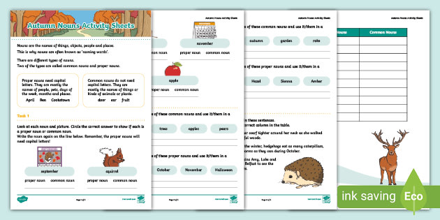 Nouns Activity Sheets Autumn