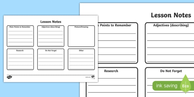 Student Lesson Notes Sheet | Student Notes Template