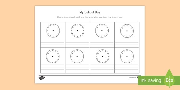 My School Day Worksheet / Activity Sheet - time, clocks