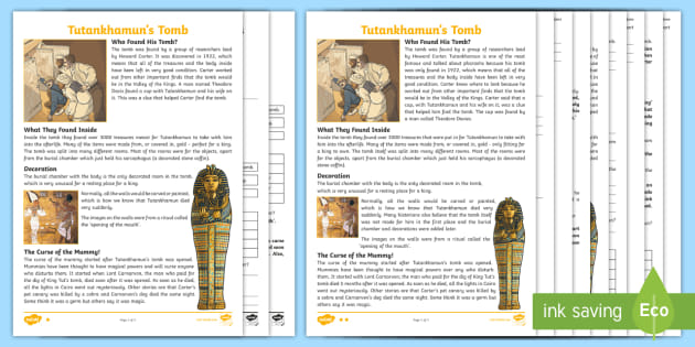 LKS2 Tutankhamun Differentiated Reading Comprehension Activity