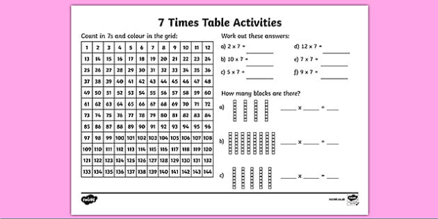 7 Times Table Worksheet Activity Sheet six Times Table