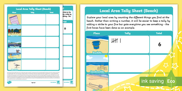 Local Area Tally Sheet (Beach) (teacher made)