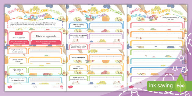 Food-Themed Handwriting Practice - Food Puns (teacher made)