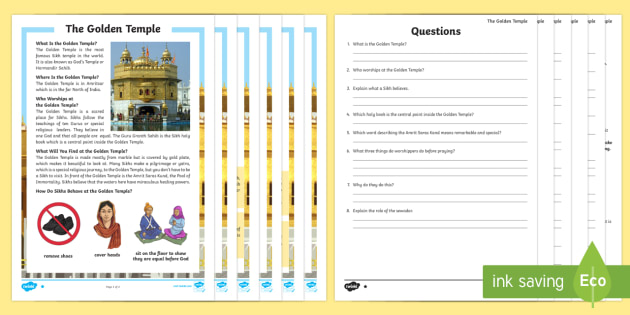 The Golden Temple Differentiated Reading Comprehension Activity