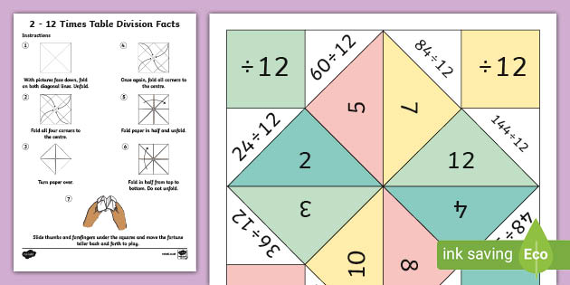 2 - 12 Times Table Division Facts Fortune Teller Pack