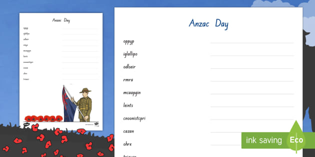 Anzac Day Word Unscramble (Teacher-Made)