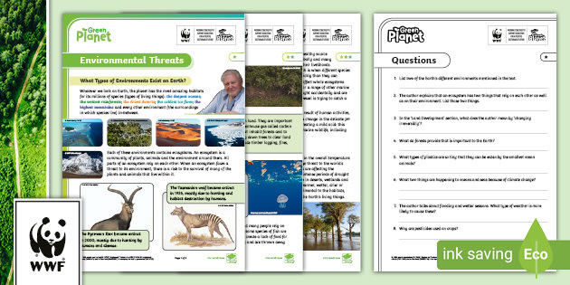 FREE! - WWF: UKS2 Environmental Threats Reading Comprehension