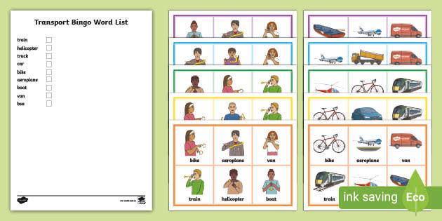 Auslan Transport Bingo (teacher made)