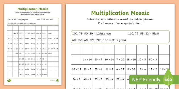 Multiplication Mosaic Worksheet (teacher made)