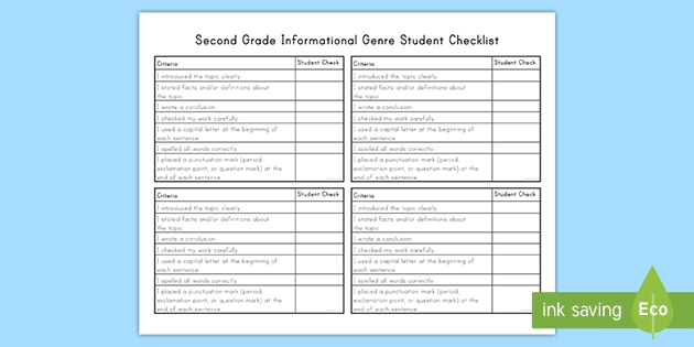 Second Grade Informational/Explanatory Writing Genre Student Checklist