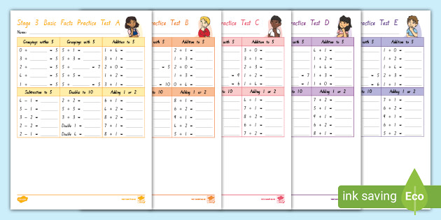 Stage 3 Basic Facts Practice Tests (teacher made)
