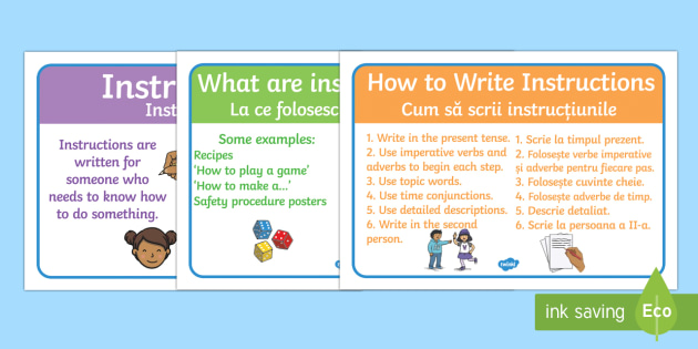 Instructions Writing Display Posters English Romanian