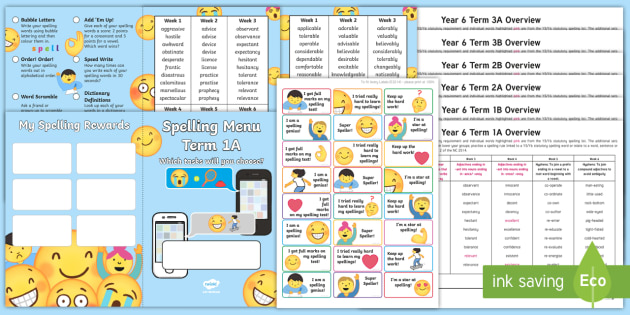😊 Year 6 Emoji Themed Spelling Menu Pack