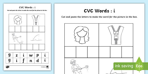 CVC Words Cut and Paste Worksheets i (teacher made)
