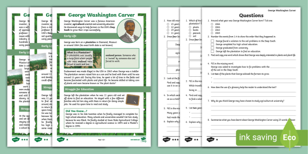 UKS2 George Washington Carver Reading Comprehension Activity
