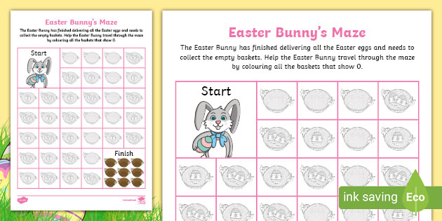 👉 Introducing Zero: Easter Bunny's Maze Worksheet