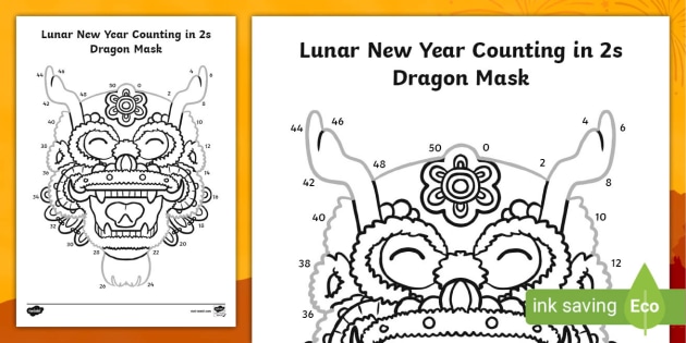 👉 Lunar New Year Counting in 2s Dragon Mask - Twinkl