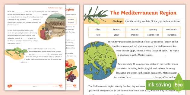 The Mediterranean Region Cloze Activity (Teacher-Made)