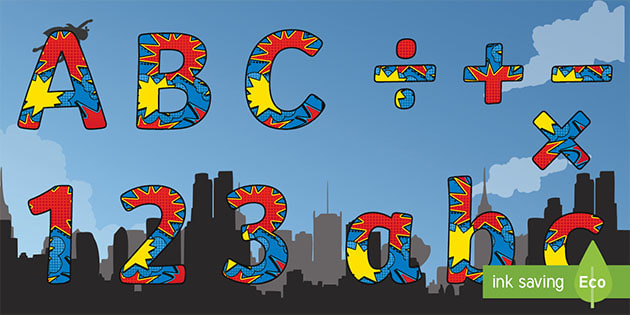 Superhero Bulletin Board Letters and Numbers Pack