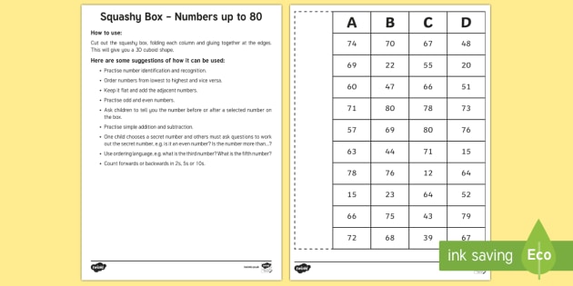 Squashy Boxes Numbers to 80 Craft (teacher made)