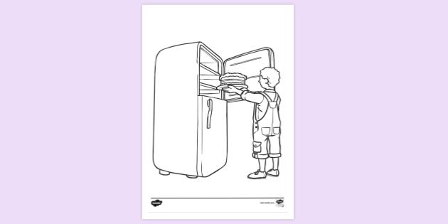 FREE! - Putting Cake In The Fridge Colouring Sheet | Twinkl
