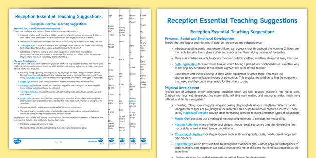 Reception Essential Teaching Suggestions