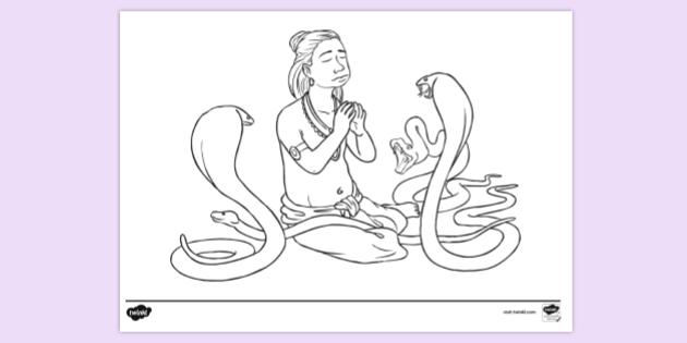 Prahlad in the Snake Pit Colouring | Colouring Sheets