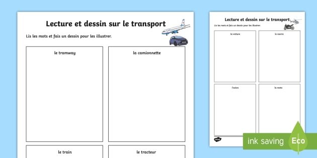 Feuille d'activités : transport - lecture et dessin