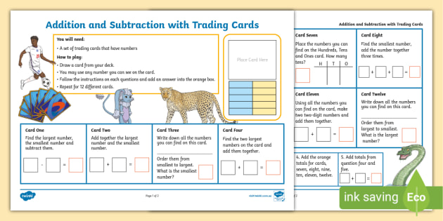 Addition and Subtraction with Trading Cards - Primary