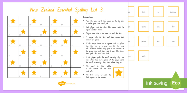 New Zealand Essential Spelling List 3 Board Game