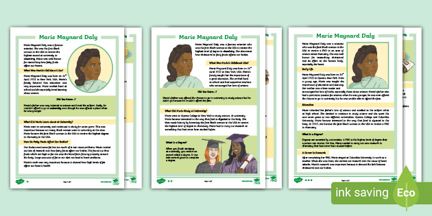 LKS2 Marie Maynard Daly Differentiated Reading Comprehension Activity