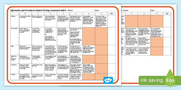 Informative and Procedural Student Self Assessment Rubric