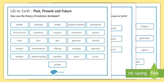 Life on Earth: Past, Present and Future Word Mat