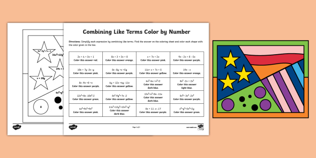 Combining Like Terms Combining Like Terms Practice Worksheet