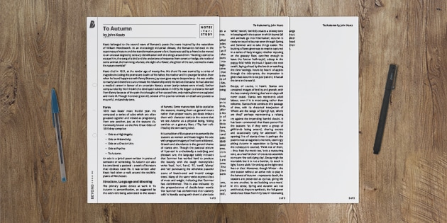 GCSE Poetry Notes for Study - To Autumn